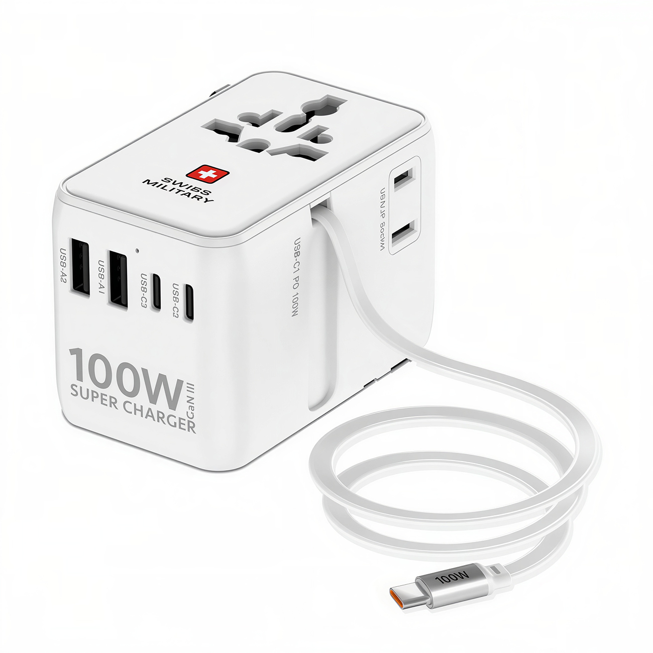 Swiss Military Travel Adapter / 2 Type-C Ports + 2 USB Ports / Built-in ...