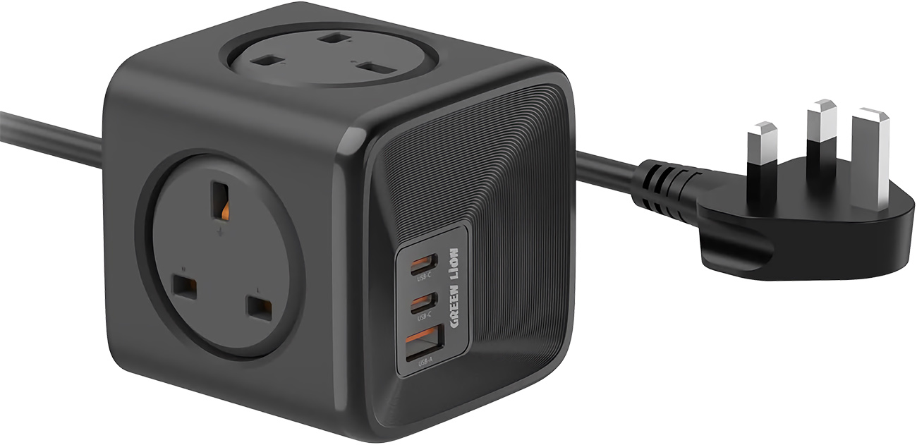 Green Power Strip / 4 AC Sockets + 2 Type-C Ports + 1 USB Port / 33W ...