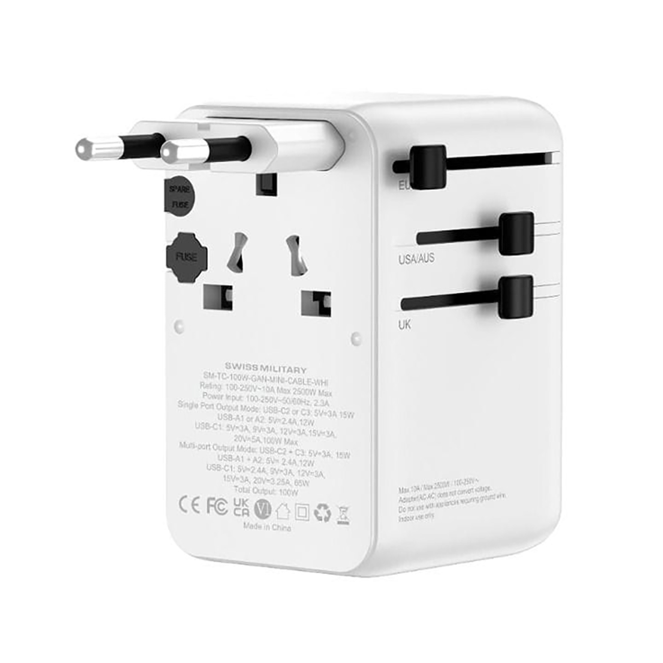 Swiss Military Travel Adapter / 2 Type-C Ports + 2 USB Ports / Built-in ...