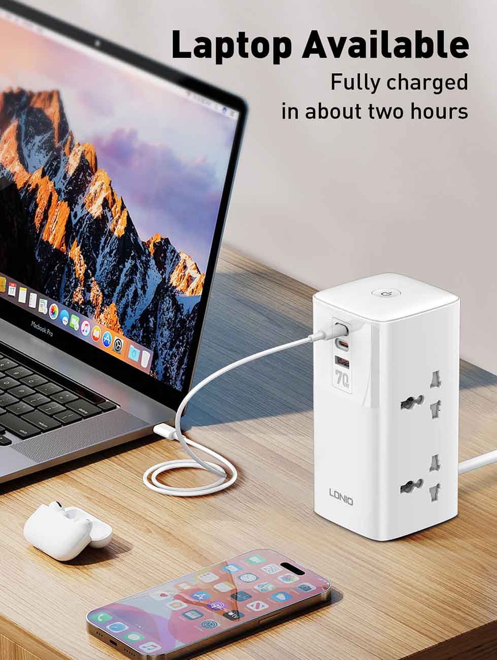 LDNIO Power Strip / 4 AC Sockets + 2 Type-C Ports + 1 USB Port / 2500W ...